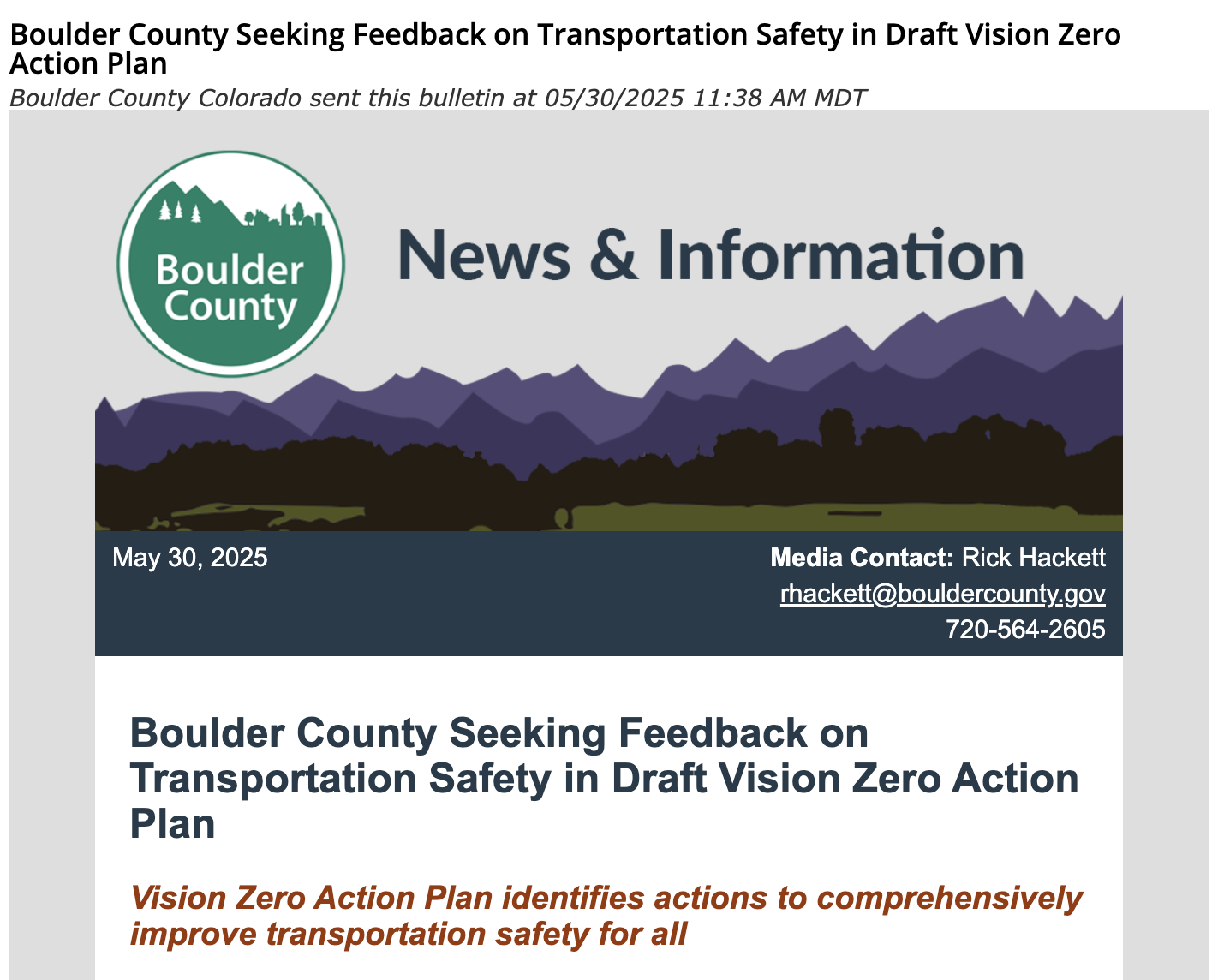 Support for Boulder County's Vision Zero Action Plan - Coalition 4 Cyclists